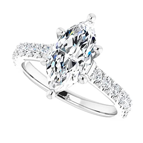 JEWELERYIUM 1 CT Marquise Cut Colorless Moissanite Engagement Ring, Wedding/Bridal Ring Set, Solitaire Halo Style, Solid Sterling Silver Vintage Antique Anniversary Promise Ring Gift for Her (6.5)