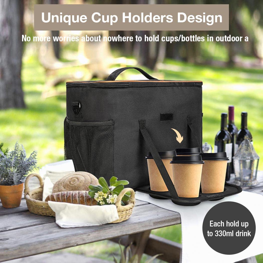 Lekebobor Cooler Bag 50Cans 30L Large Lunch Bag for Men Insulated and Collapsible Picnic Bag with Cup Holder, Black