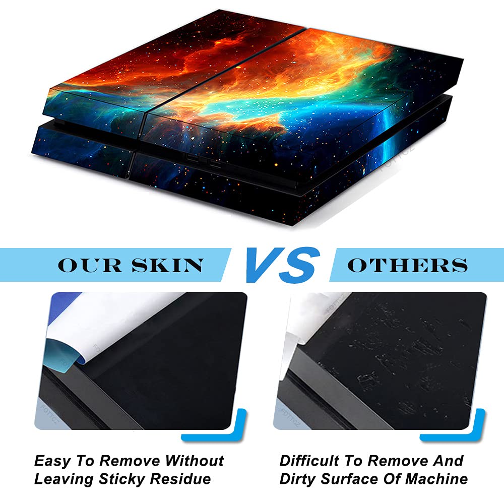 FOTTCZ Whole Body Vinyl Skin Sticker Decal Cover for Playstation 4 Console and Two Controllers - Orange and Blue