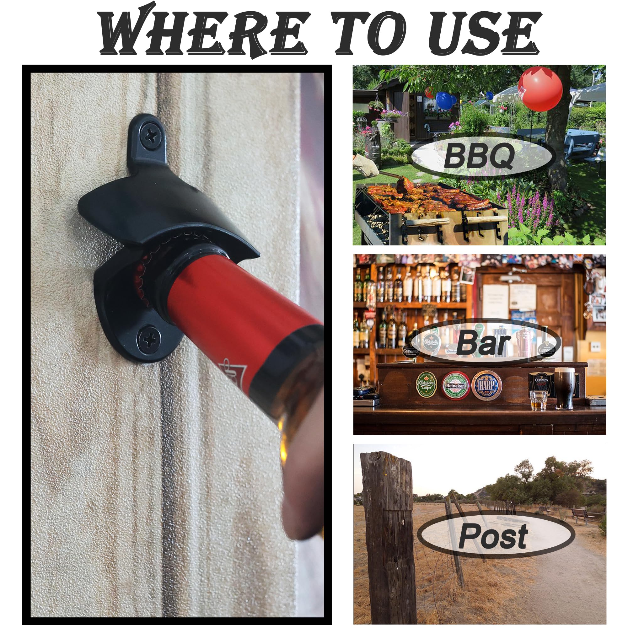 Luwanburg Stainless Wall Mount Beer Bottle Opener Screw in Bottle Cap Opener Black