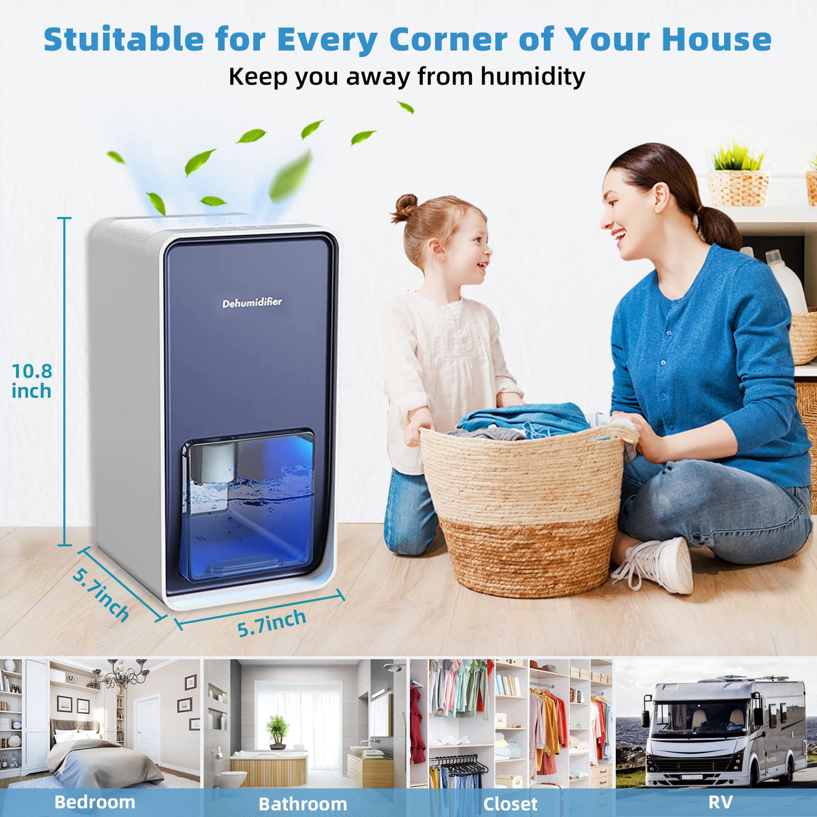 LAOVER Small Dehumidifiers, 40oz Dehumidifier for Bedroom with 7 Color LED Lights and Auto Shut Off Function, Quiet Portable Dehumidifier 300 Sq.ft for Bedroom RV Bathroom Closet Office