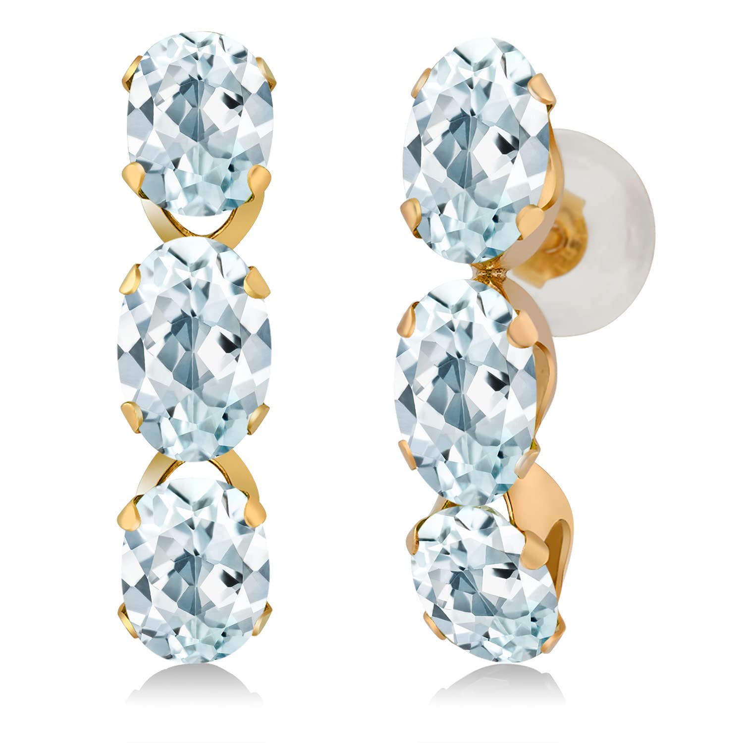 Gem Stone King 14K Yellow Gold Sky Blue Aquamarine Hoop Earrings For Women (3.00 cttw, Gemstone, Oval 6X4)