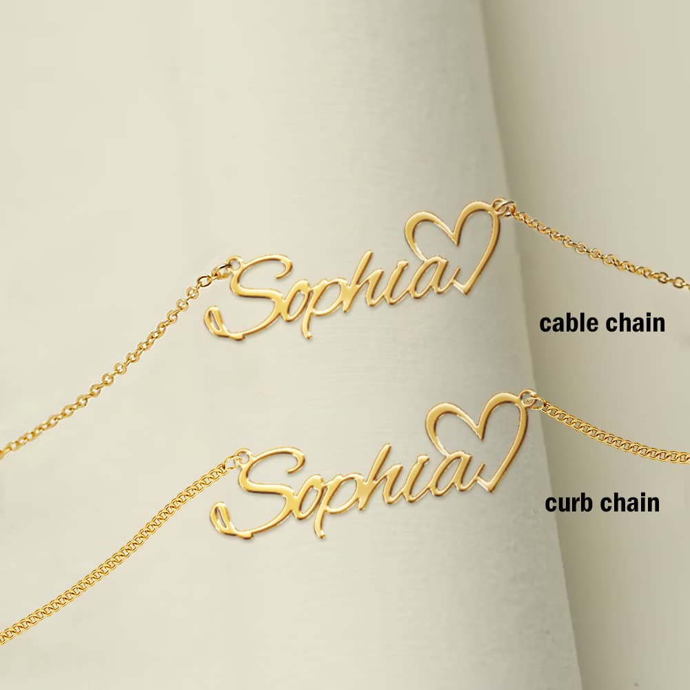 Laffyett Name Necklace Personalized with Heart Stainless Steel Custom Name Necklace Gifts for Women