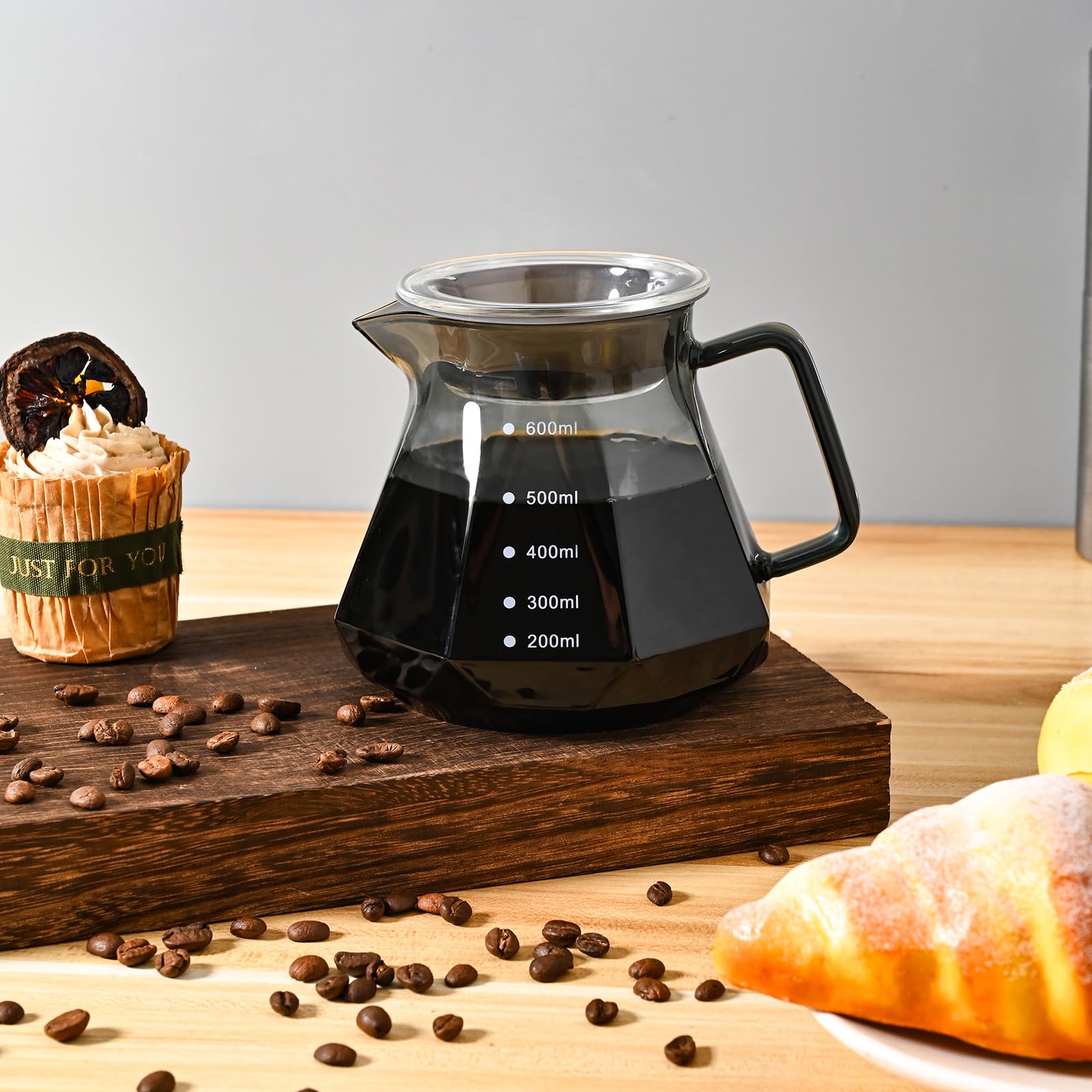 NEWOUGER Pour Over Coffee Maker With Paper Filter 100 Sheets,Gray 20 Oz Pour Over Coffee Dripper Set Borosilicate Glass Coffee Carafe,For Home,Camping, Hiking (Gray)…