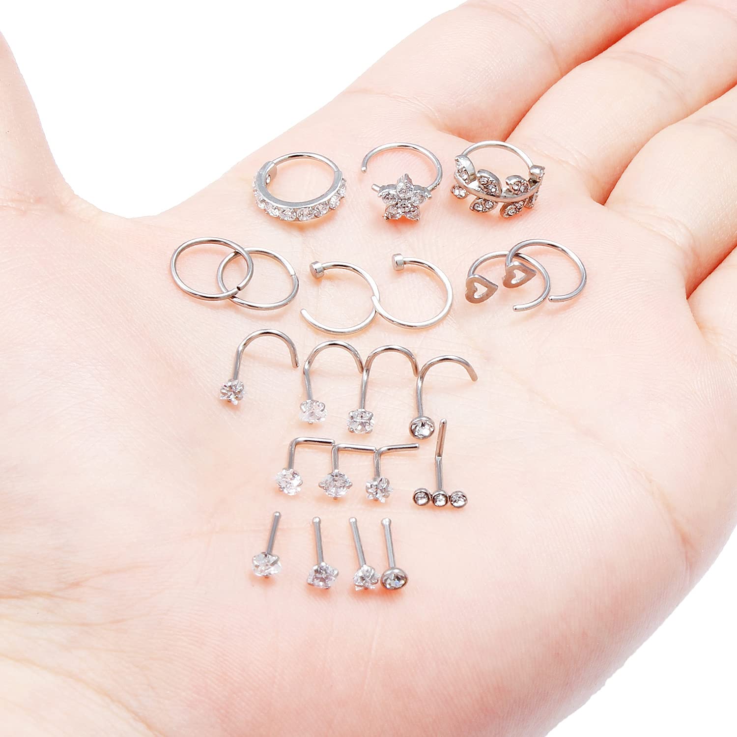 Hoeudjo 20G Nose Rings for Women Surgical Steel Nose Piercing Jewelry Hoop Nose Ring L Shaped Nose Studs Screw for Men
