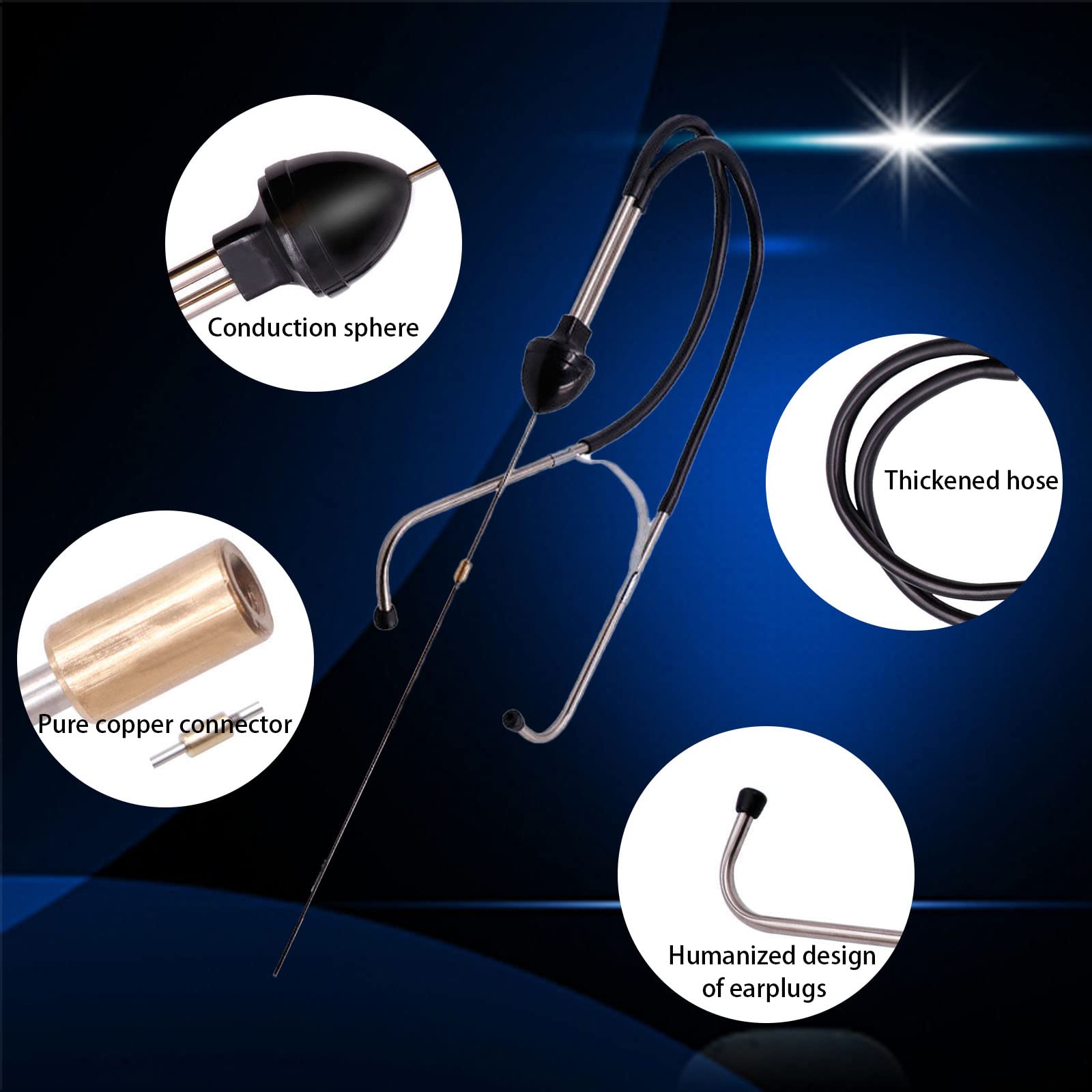 jeseny 1 PC Mechanics Stethoscope Set, Auto Stainless Steel Mechanics Cylinder Stethoscope Car Engine Diagnostic Tool Hearing Tool with 210mm Extended Probe (Black #1)