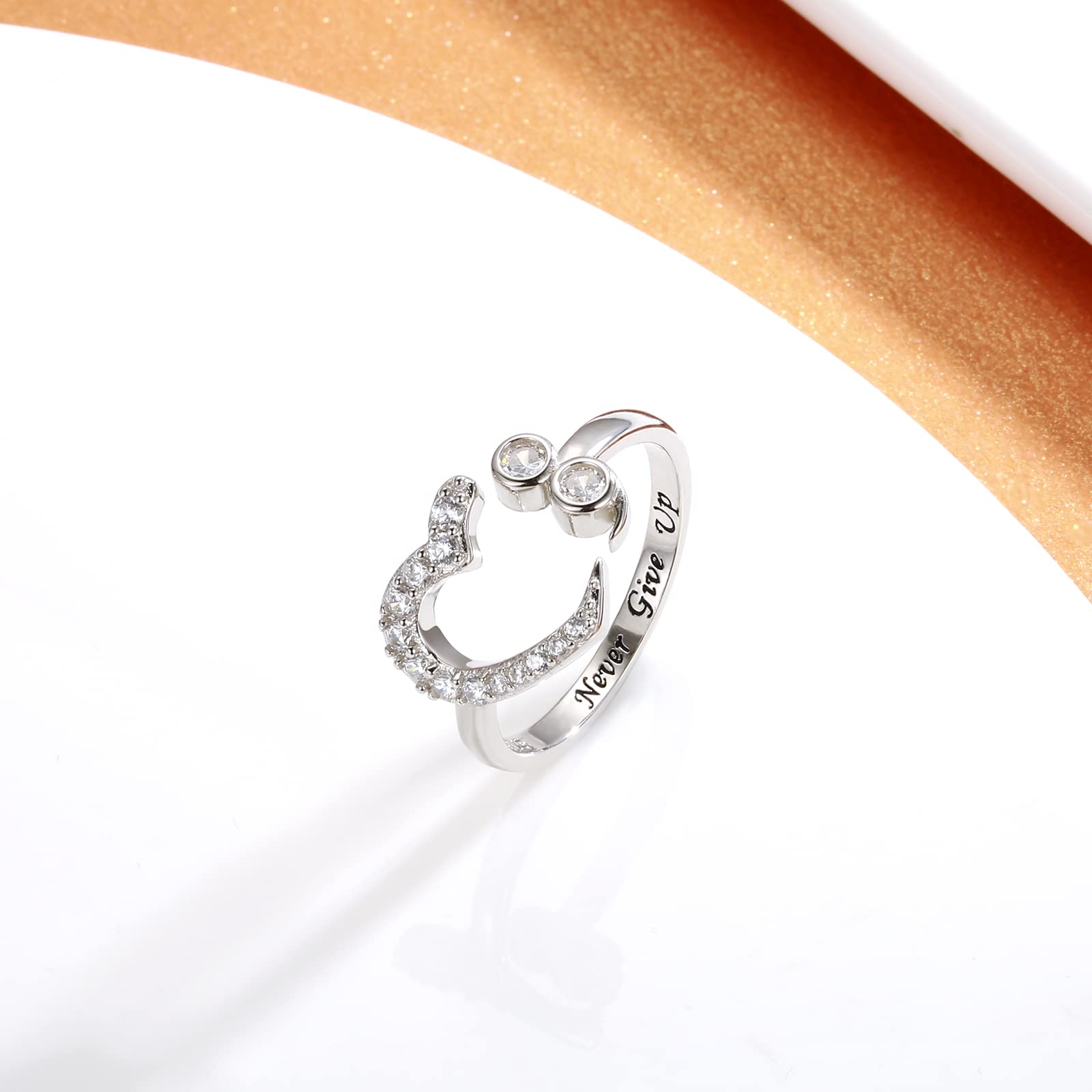 Heart Semicolon Ring 925 Sterling Silver Adjustable Engraved Never Give Up Jewelry for Suicide Survivors Depression Awareness Inspirational Gift for Women
