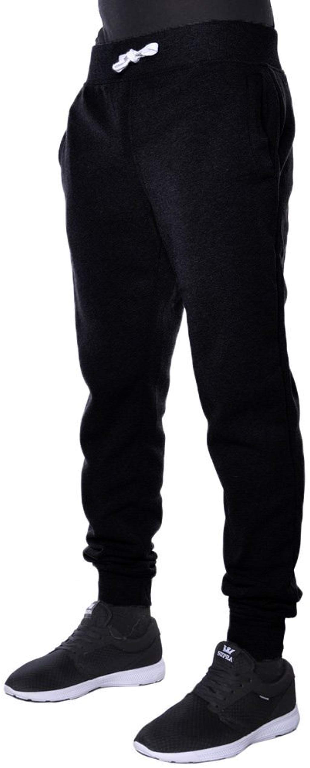 Hat and Beyond Mens Fleece Jogger Pants Elastic Drawstring Active Slim Fit Trousers (Medium, 1hc20_Black)