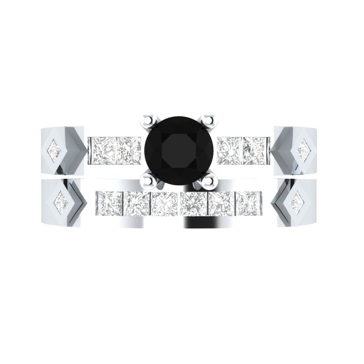 IdealJewel95 1.40 ct Black Spinel & White Sapphire Sterling Silver Bridal Ring Set Free Size For Women Wedding/Valentines / Engagement_4
