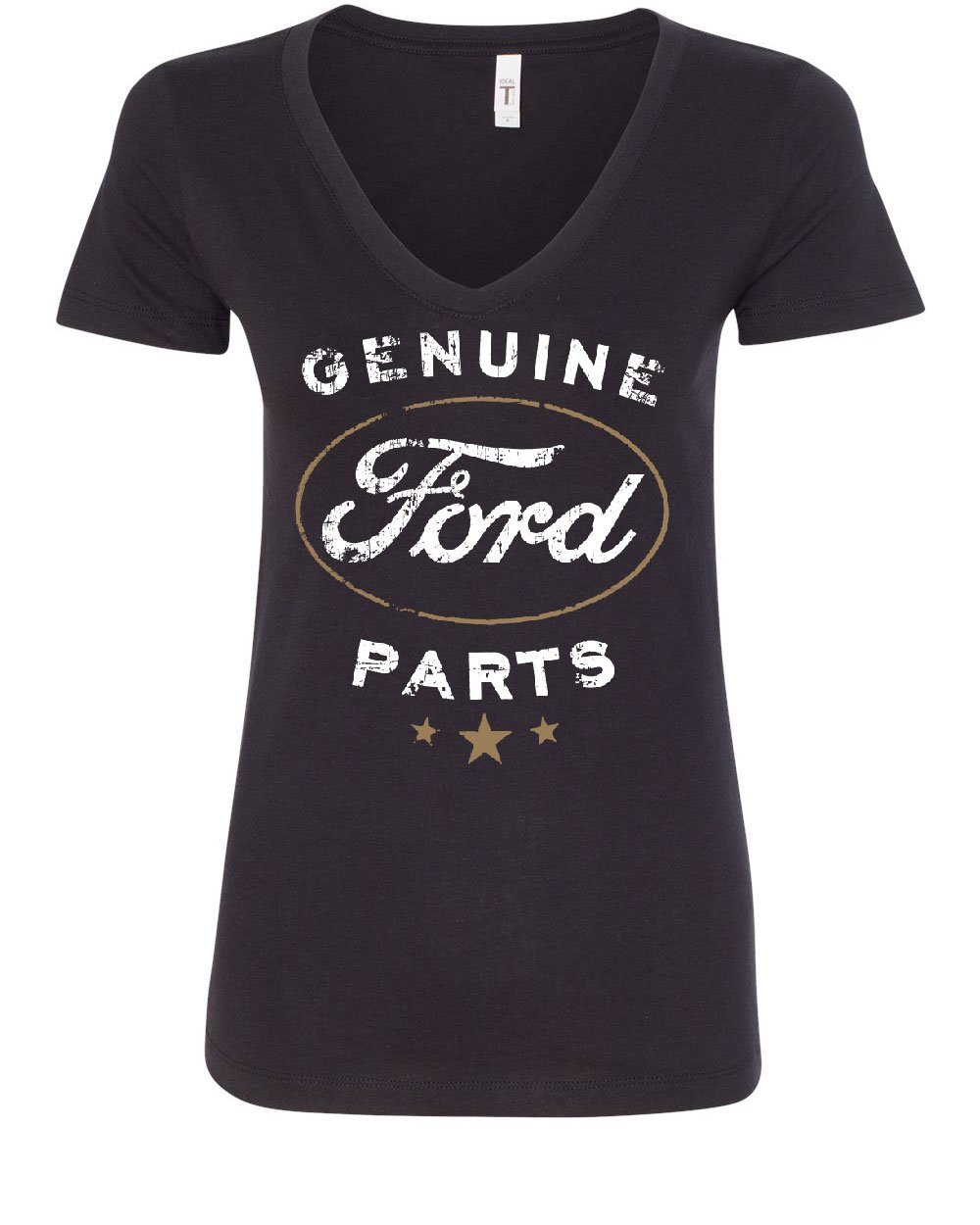 Genuine Ford Parts Women's V-Neck T-Shirt Distressed Ford Logo Black X-Large
