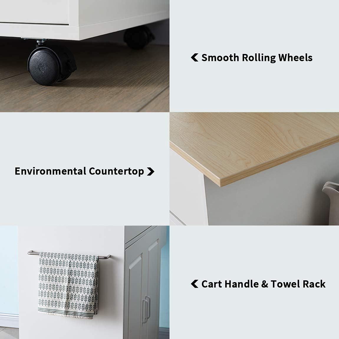 Kitchen Island with Storage on Wheels Kitchen Cart Trolley with Storage, Buffet Cabinet, Wood Top Kitchen Cart , Storage Cabinet, Spice Rack for Kitchens Dining, White, White, 35.4x15.6x35inch