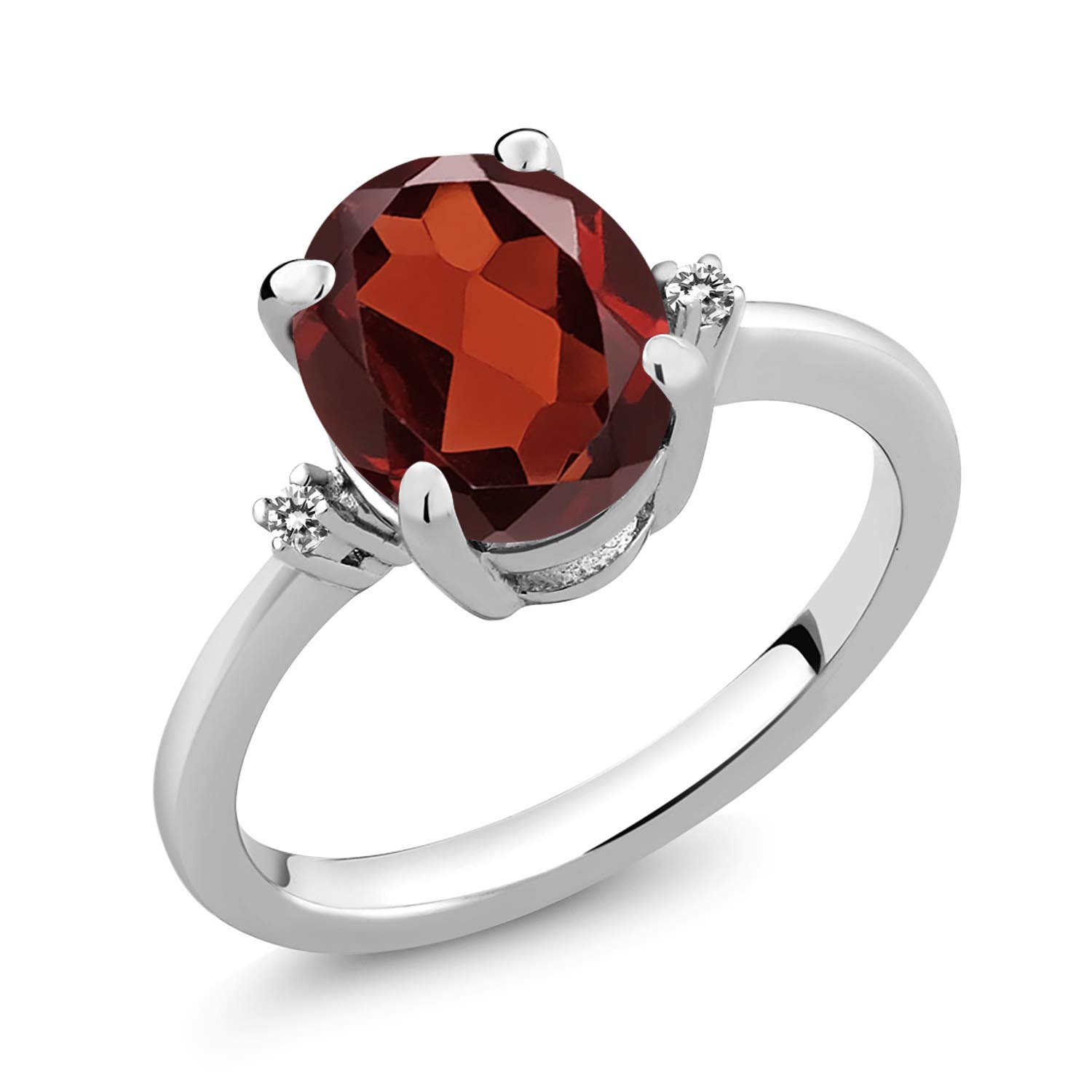Gem Stone King 925 Sterling Silver Red Garnet and White Diamond Engagement Ring For Women | 2.83 Cttw | Oval 10X8MM | Gemstone Birthstone | Available 5,6,7,8,9 (Size 8)