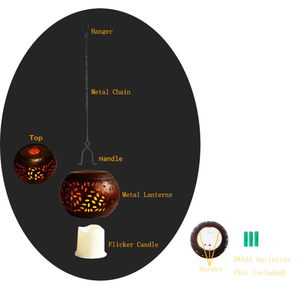 Hanging Lanterns Decorative Metal Candle Lanterns for Home Decoration Copper Indoor and Outdoor Lanterns with LED Flickering Candle Light and Timer 2 Pack