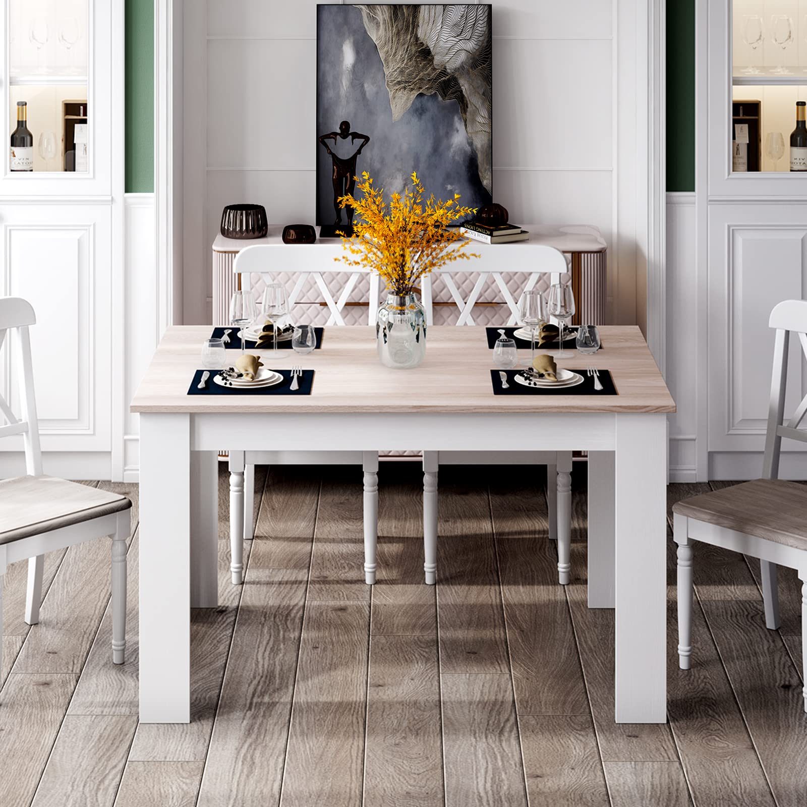 Giantex Wooden Dining Table, Modern Kitchen Table for 4, Rectangular Dinner Table for Kitchen, Dining Room, Living Room, Home Dinette Furniture, 47" L x 28" W x 30" H, (White & Light Gray)