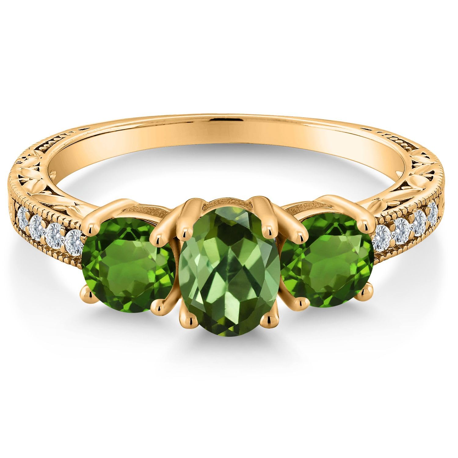 Gem Stone King 18K Yellow Gold Plated Silver Green Tourmaline and Green Chrome Diopside Ring For Women (1.82 Cttw, Gemstone Birthstone, Available In Size 5, 6, 7, 8, 9)