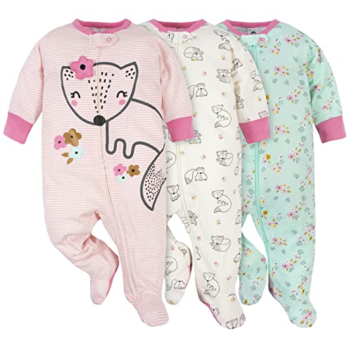 Gerber Baby Girls 3-Pack Sleep 'N Play, Pink Floral, 6-9 Months