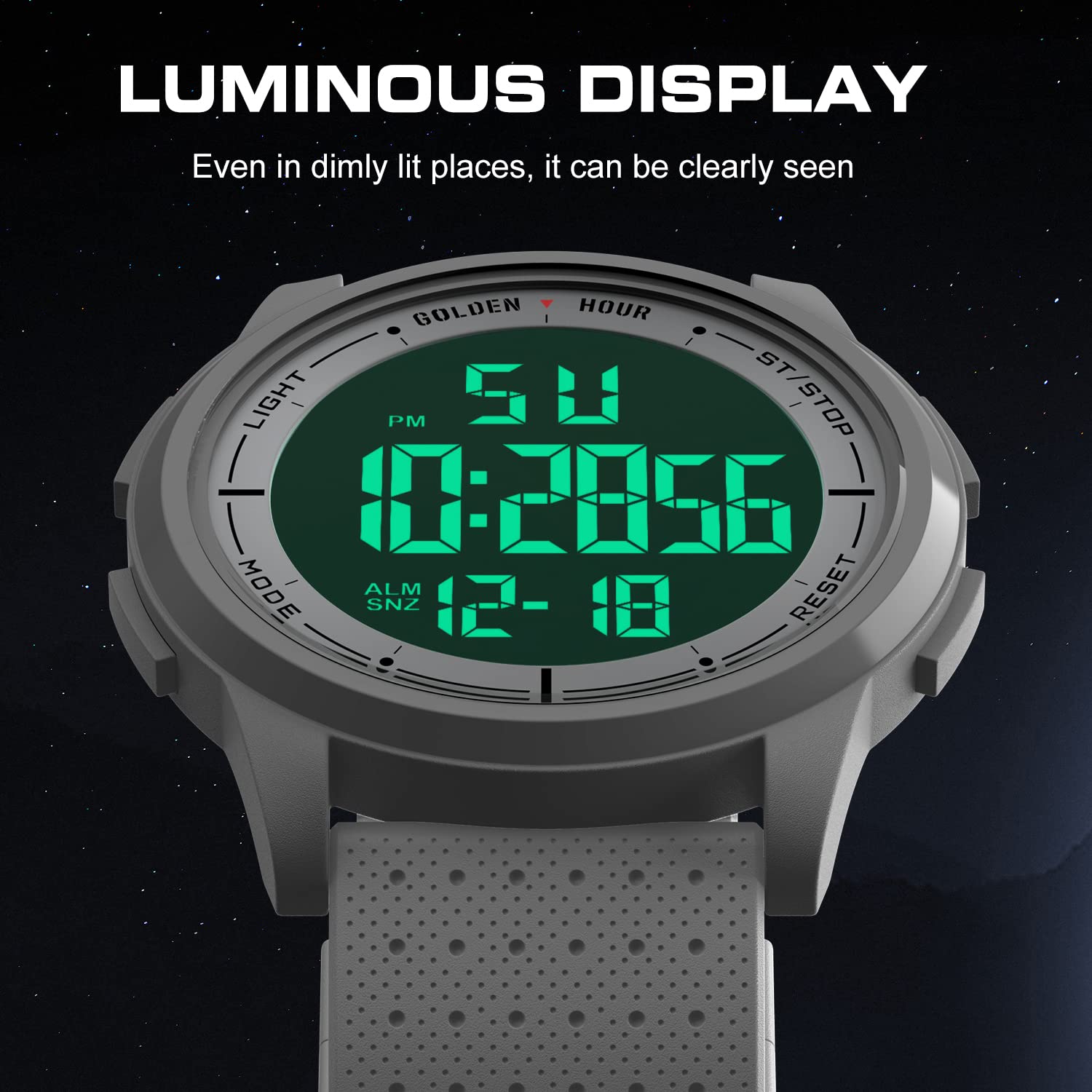 GOLDEN HOUR Ultra-Thin Minimalist Sports Waterproof Digital Watches Men with Wide-Angle Display Rubber Strap Wrist Watch for Men Women in White