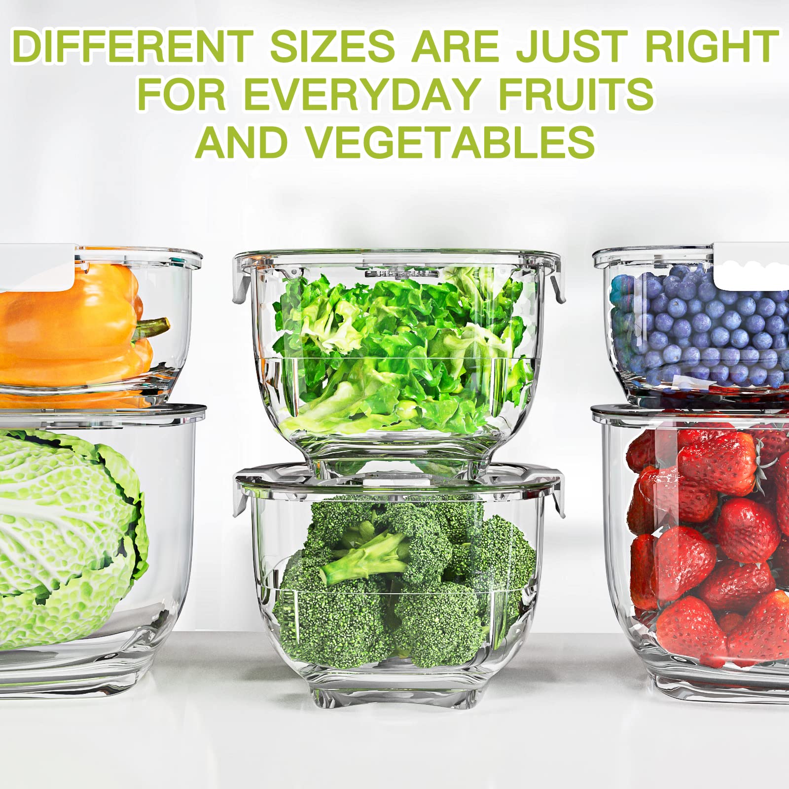 LUXEAR Fresh Produce Vegetable Fruit Storage Containers 3Piece Set, BPA-free, Partitioned Salad Container, Fridge Organizers, Used in Storing Fruits Vegetables, White