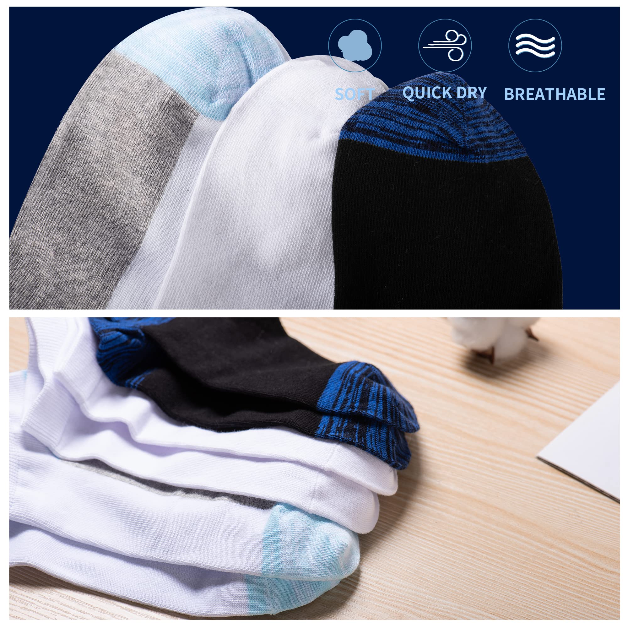 IEOVIEE Women Athletic Ankle Socks Low Cut Cushioned Running Socks Soft Cotton No Show Socks for US Size 7-12(6 Pairs)