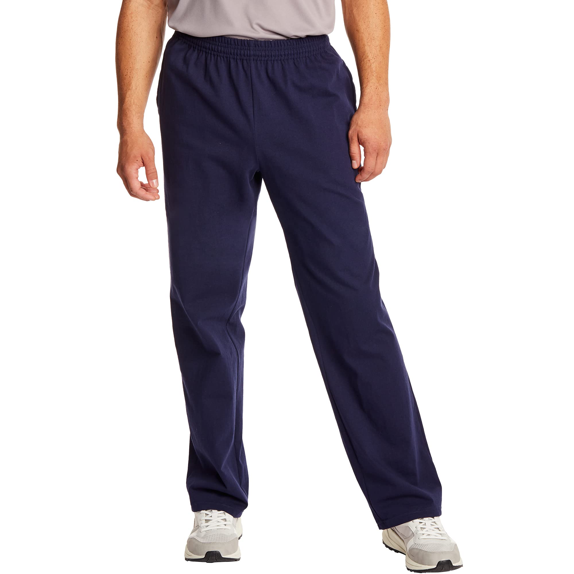 Hanes Essentials Sweatpants, Men’s Cotton Jersey Pants with Pockets, 33”, Navy, Medium