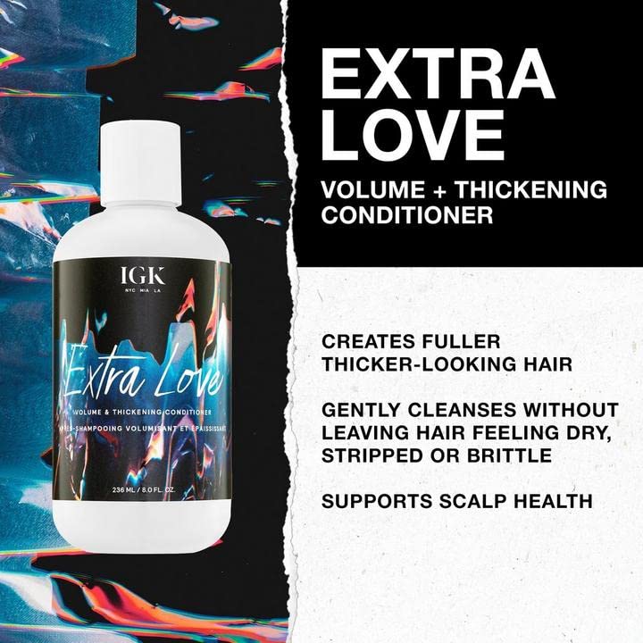 IGK EXTRA LOVE Volume & Thickening Conditioner | Lightweight + Supports Scalp + Balance Oil | Vegan + Cruelty Free | 8 Oz