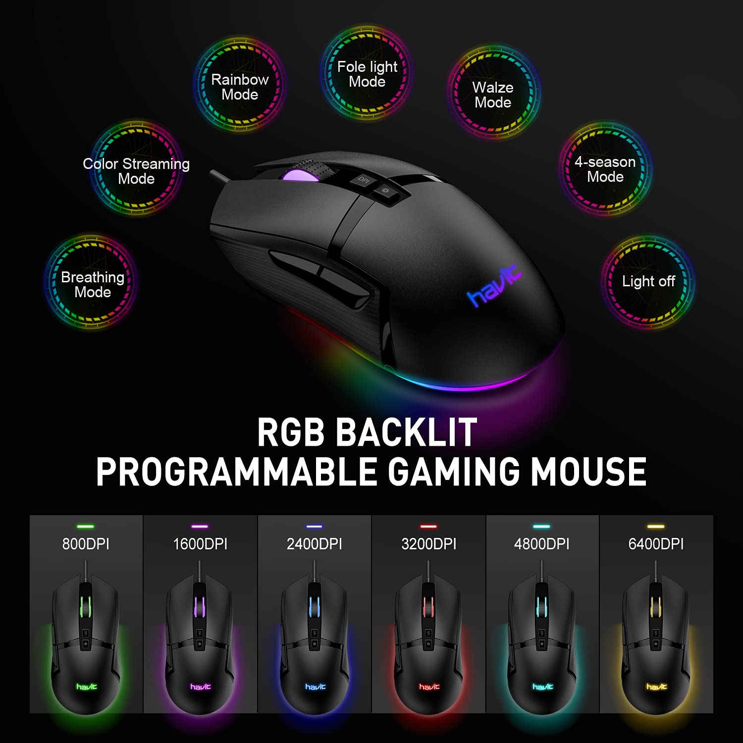 Havit 60% Wireless Mechanical Keyboard and Wired Mouse, Bluetooth 5.1 & Type C Wired 68 Keys Gaming Keyboard Brown Switch,Programmable Gaming Mouse for Multi-Device PC Laptop Gamer (Black)