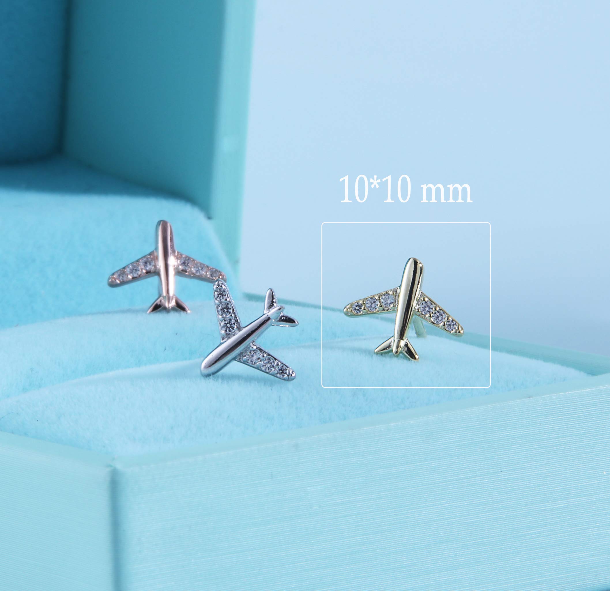 Helen de Lete Airplane Rhinestone Plane S925 Sterling Silver Stud Earrings (Silver) For Women