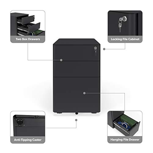 HON Basyx Commercial-Grade Modern Mobile Steel Pedestal, Filing Cabinet, Standard, Charcoal