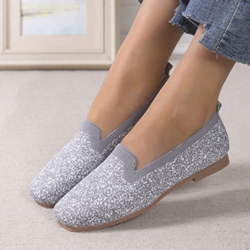 Ladies Fashion Color Blocking Breathable KKnitted Flat Sole Comfortable Casual Single Shoes Platform Shoes Casual Grey