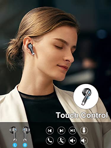 Wasart Wireless Earbud, Bluetooth 5.3 Headphones with 4 ENC Mics, 32H Bluetooth Earphones with Dual LED Display, Wireless Headphones in Ear IP7 Waterproof Bass, Ear Buds Noise Cancelling, USB-C, Black