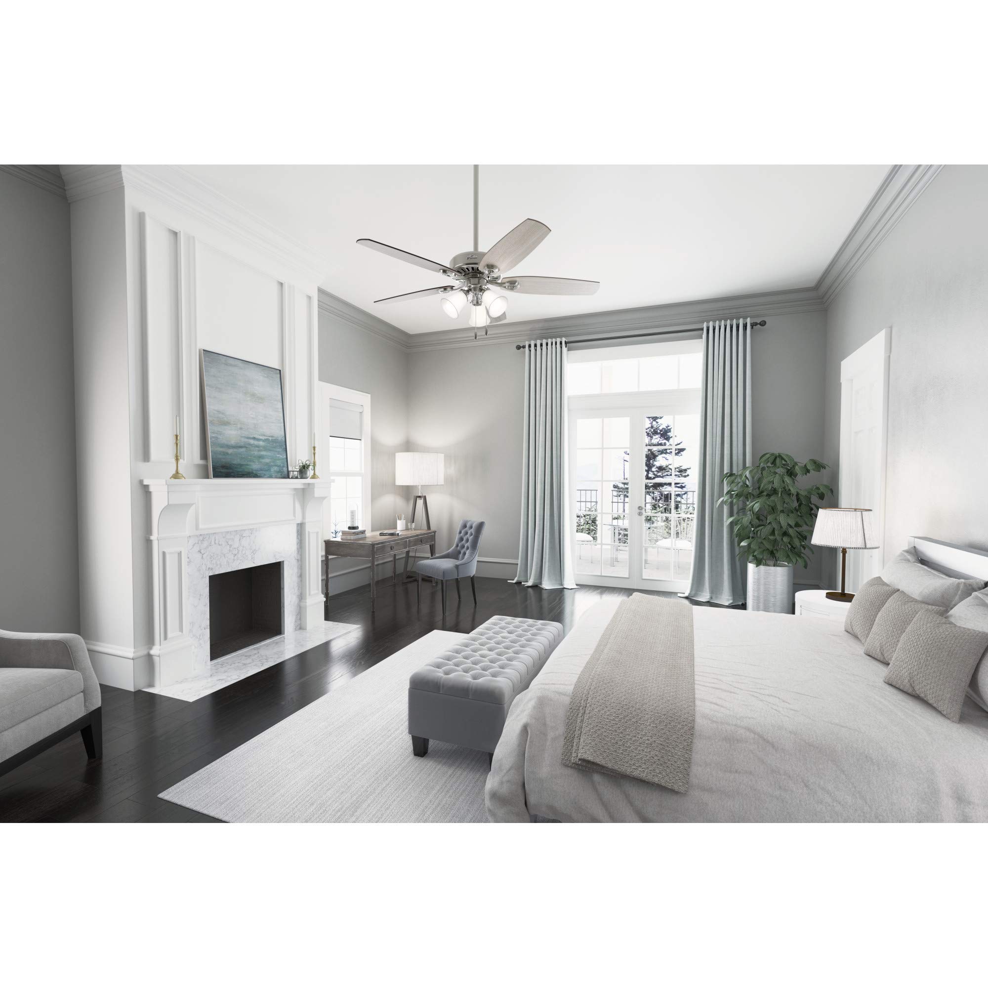 Hunter Fan Company 51111 Builder Indoor Ceiling Fan with LED Light and Pull Chain Control, 52", Brushed Nickel Finish