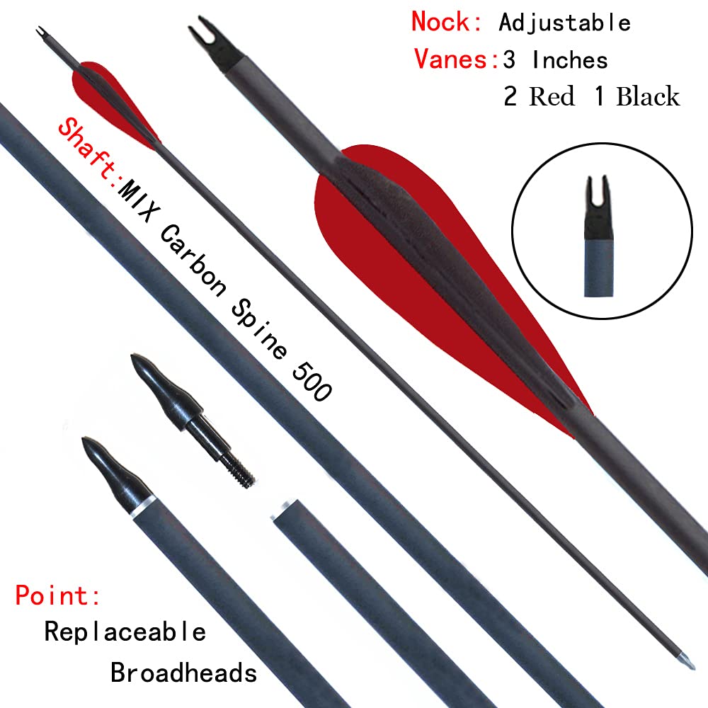 Gpoizmo 30 Inch Carbon Fiber Hunting Archery Arrows Target for Compound Bows& Recurve Bows with Removable Tips to Improve Practice Tips for Arrows