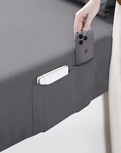 Utopia Bedding Queen Sheet Set β Soft Microfiber 4 Piece Luxury Bed Sheets with Deep Pockets - Embroidered Pillow Cases - Side Storage Pocket Fitted Sheet - Flat Sheet (Grey)