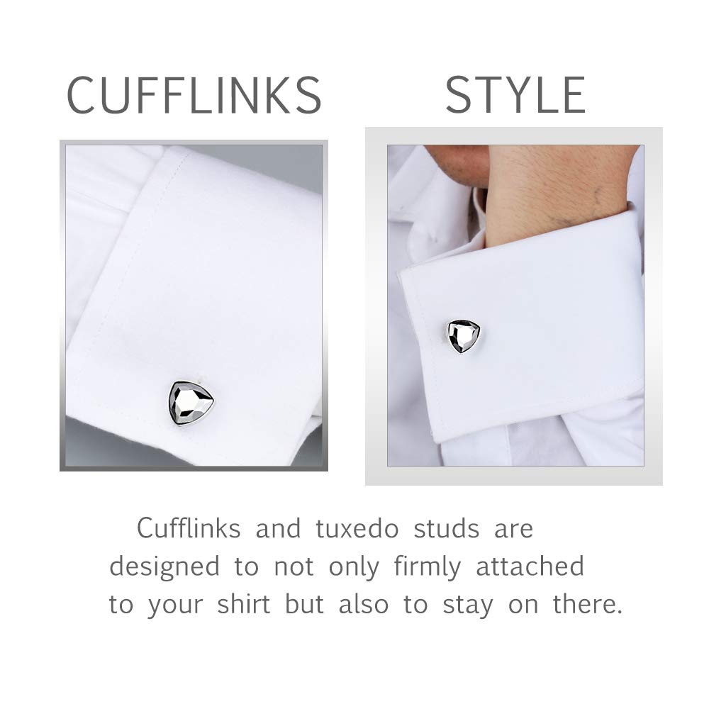 Grey Swarovski Crystal Cufflinks and Studs Set for Men Formal Business Wedding Tuxedo Shirts French Shirts