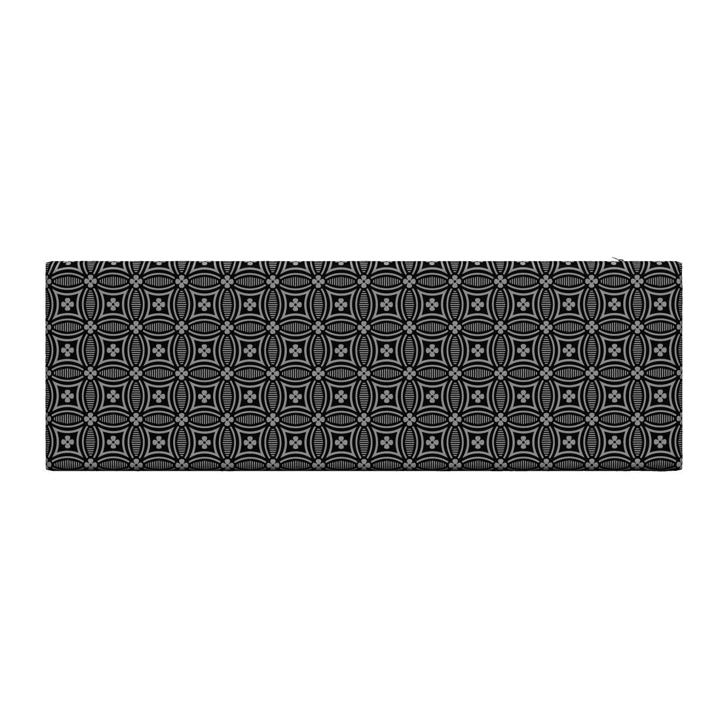 Lunarable Black and Grey Bench Pad, Antique Old Style Mosaic Tiles with Circles Little Flowers and Lines, Standard Size HR Foam Cushion with Decorative Fabric Cover, 45" x 15" x 2", Black Grey
