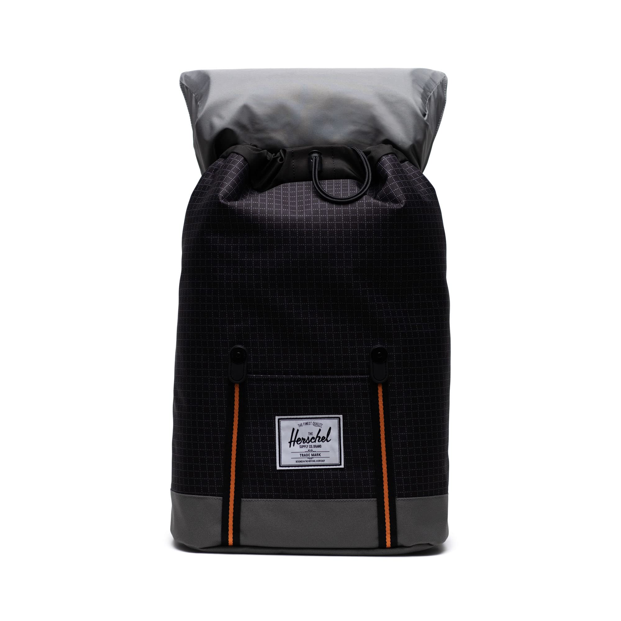 Herschel Retreat Backpack, Black Grid/Gargoyle/Sun Orange, One Size