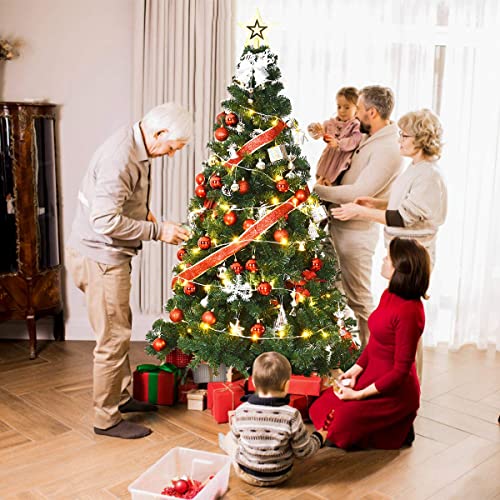 Safeplus 6FT Christmas Tree Artificial Christmas Tree Fake Fluffy Xmas Trees Holiday Decoration with Metal Foldable Stand (6FT)