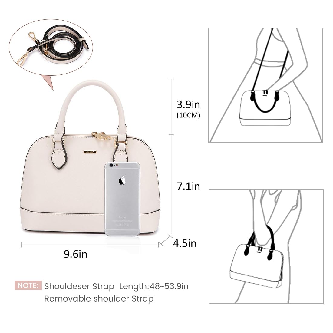 LOVEVOOK White Purse for Women Small Crossbody Bags Dome Satchel Bag Shoulder Purse Quilted-White