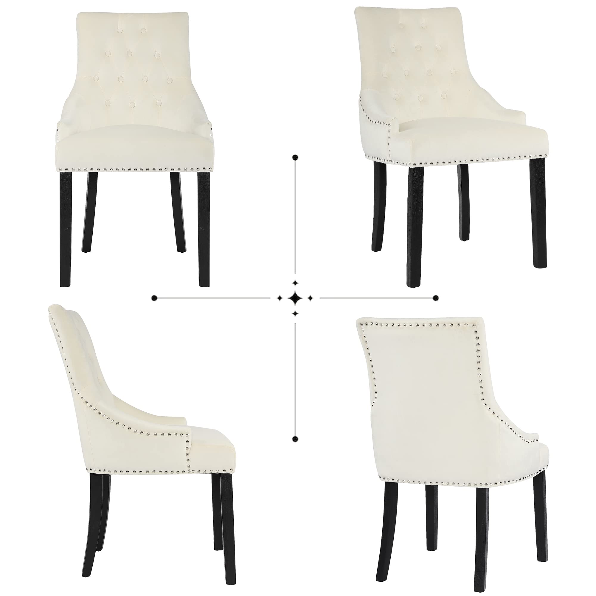 GOTMINSI Upholstered Dining Chairs, Set of 2 Accent Chairs Modern Button-Tufted Dining Room Chairs with Nailhead Trim, Velvet Dining Side Chair for Bedroom,Kitchen(Black)