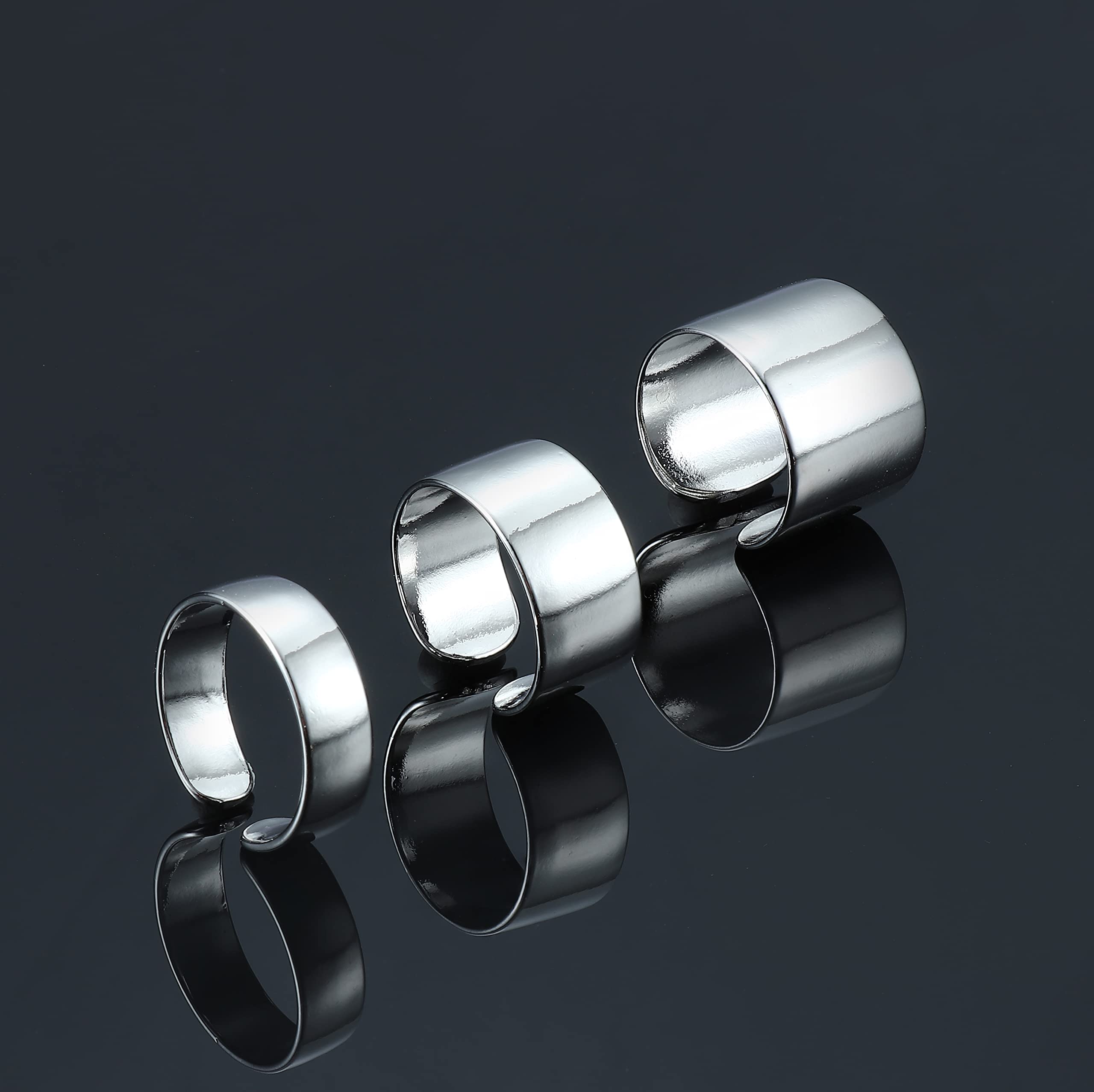 Kakonia 3PCS Adjustable Rings for Women Men Open Knuckle Wide Rings Flat Plain Band Cuff Ring Set Width 6/10/15MM