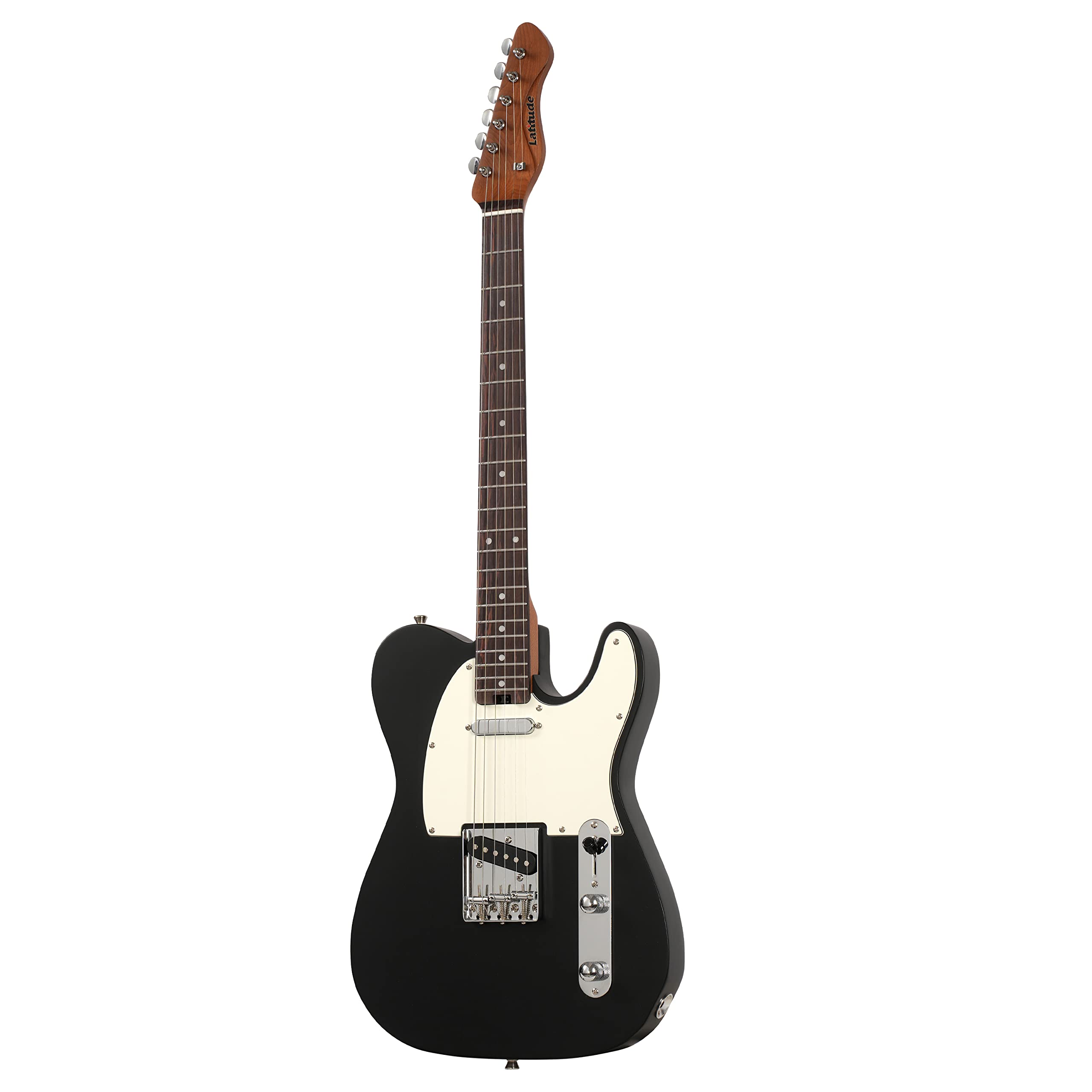 Latitude Classic Electric Guitar Vintage Tele Style - Black + Guitar Wall Mount Bass Guitar Holder