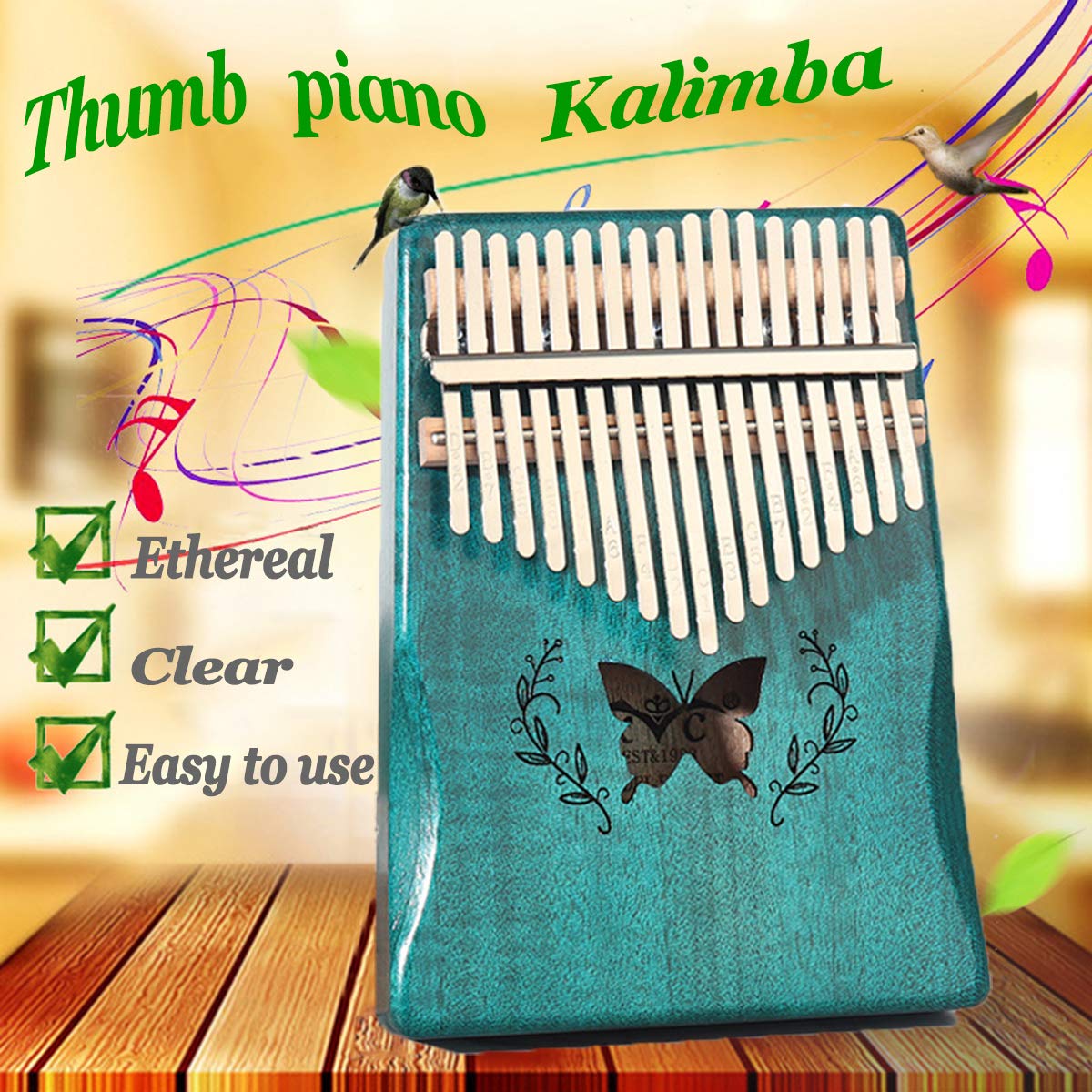 Grehge NAMBM Kalimba 17 Keys Thumb Piano with Tune Hammer,Shoulder Bag and Study Instruction,Portable Mbira Mahogany Wood Finger Piano