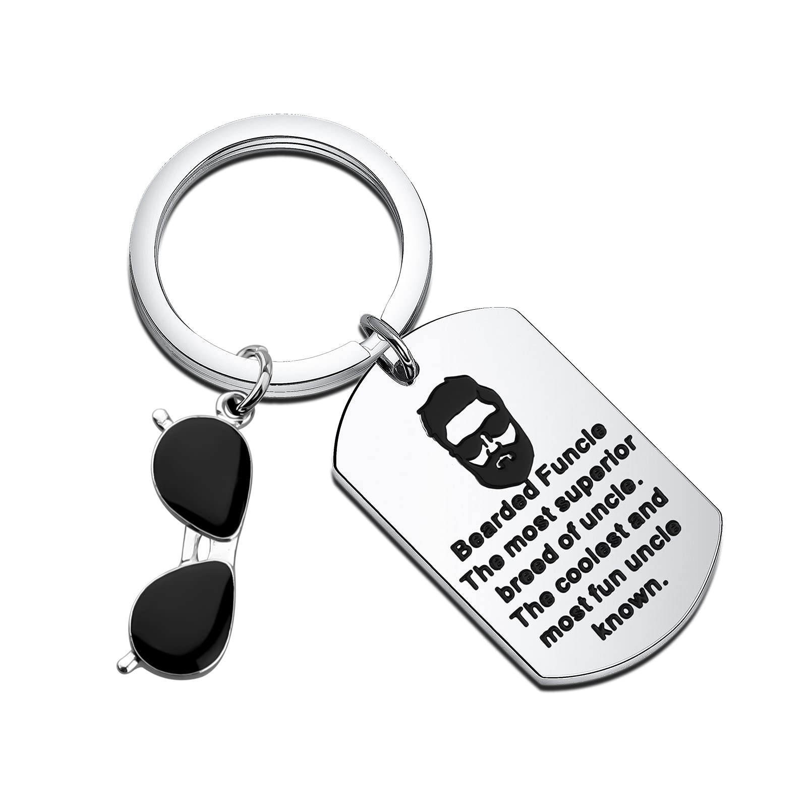 HOLLP Bearded Funcle Dog Tag Keychain Best Uncle Ever Gift Uncle Father’s Day Gift From Niece Nephews (Keychain)