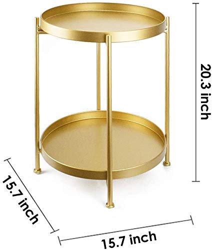 Tiita Round End Table Mental 2-Tier Side Table Nightstand/Small Iron Tables Accent Coffee Table for Living Room Bedroom Office Small Space