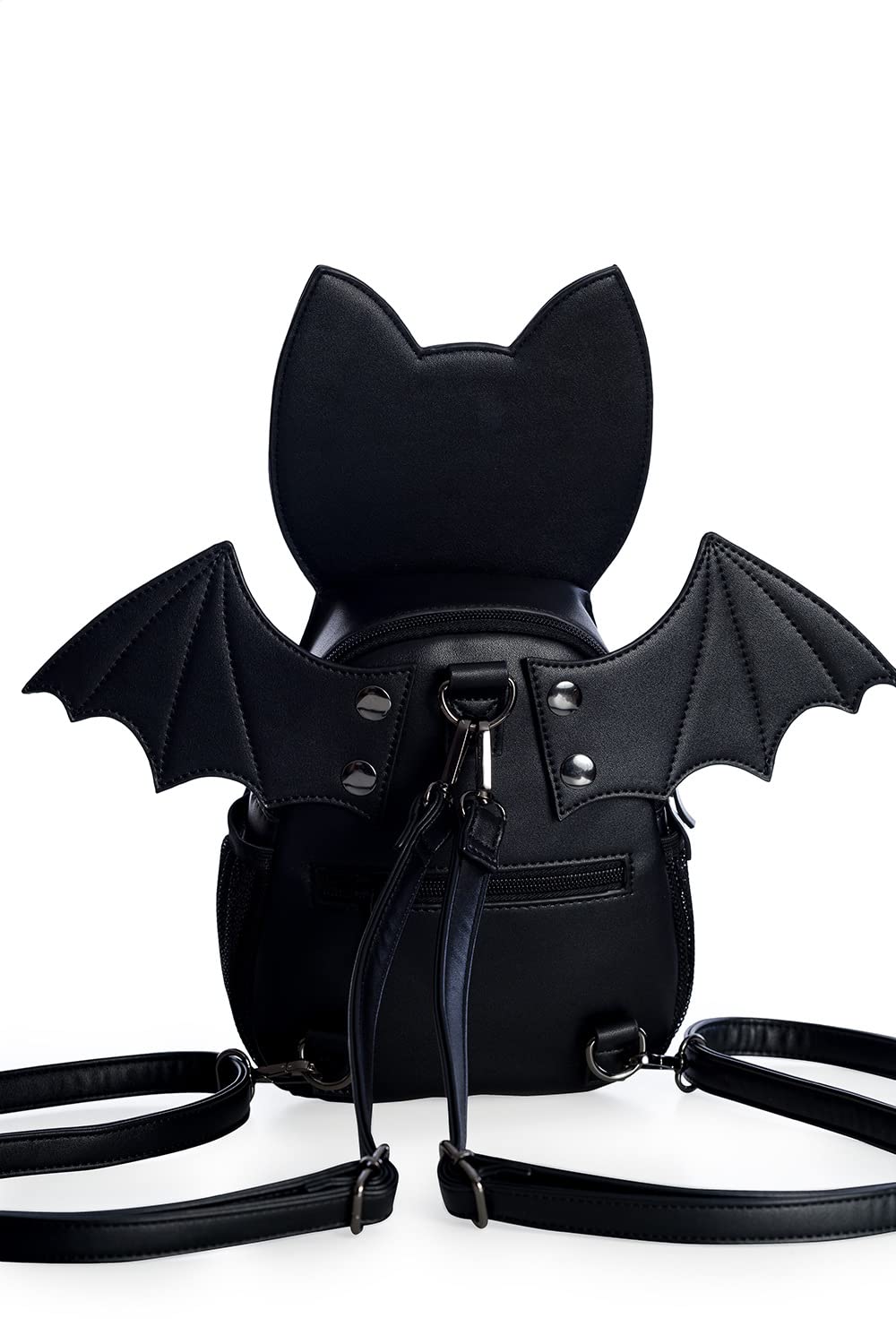 Lost Queen Women's Wendigo Bag Convertible Backpack Cute Black Cat Bat Crossbody Purse