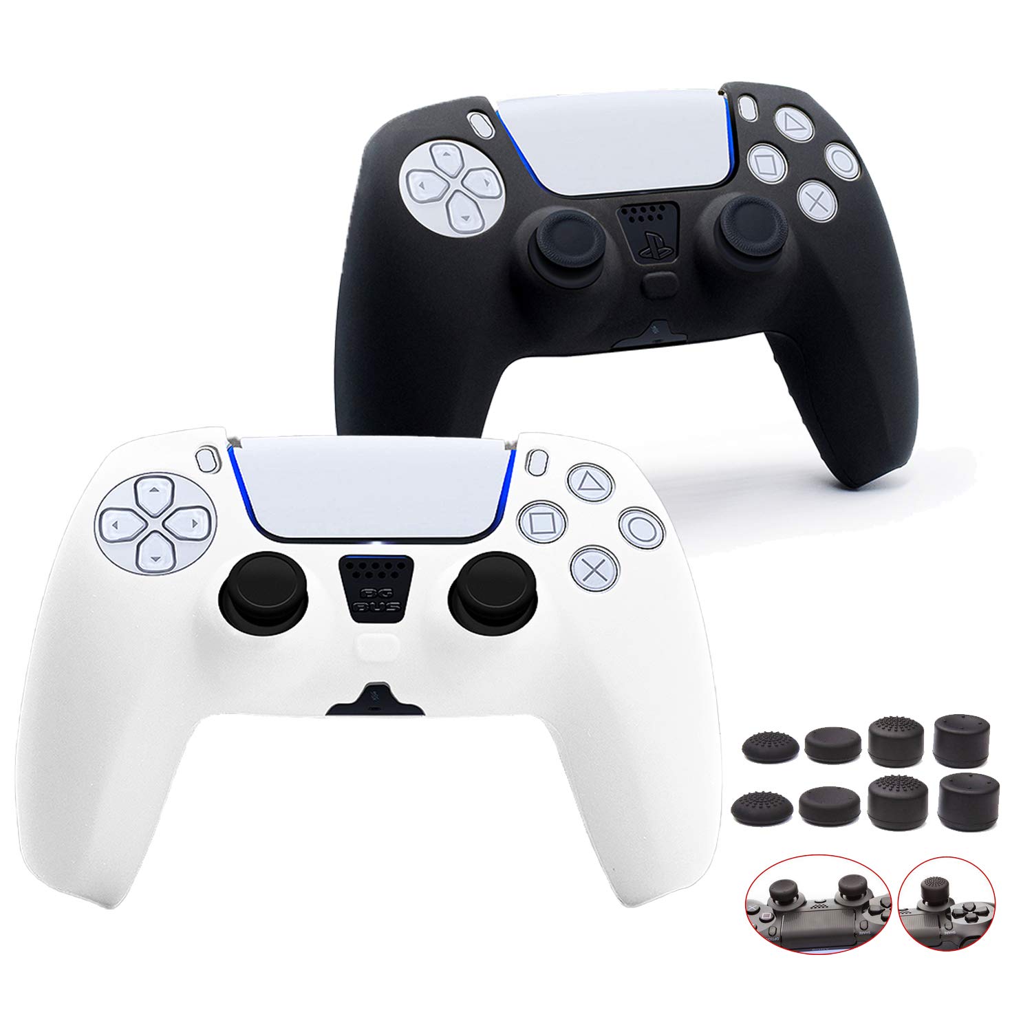 Hacker's Compatible with PS5 Controller Grip Cover Playstation 5 DualSense Case with Thumb Grip Caps (Controller Skin x 2 + Thumb Grips x 8