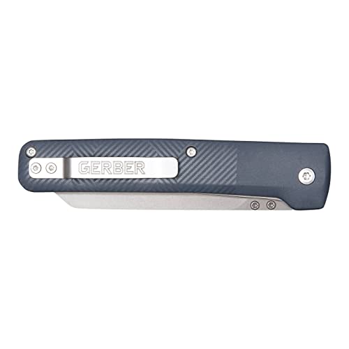 Gerber Gear Pledge Pocket Knife with Pocket Clip - 3.7" Full Panel Plain Edge Blade Folding Knife - EDC Gear and Equipment - Urban Blue
