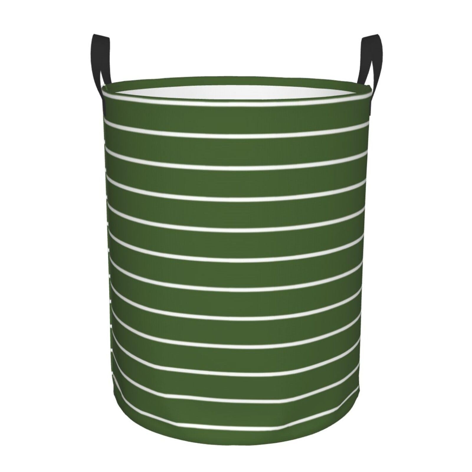 Large Laundry Basket, Olive Green and White Stripes Geometric Pattern Laundry Hamper Bag 19.6" Collapsible Washing Bin With Handles for College Dorm, Family Essentials Storage