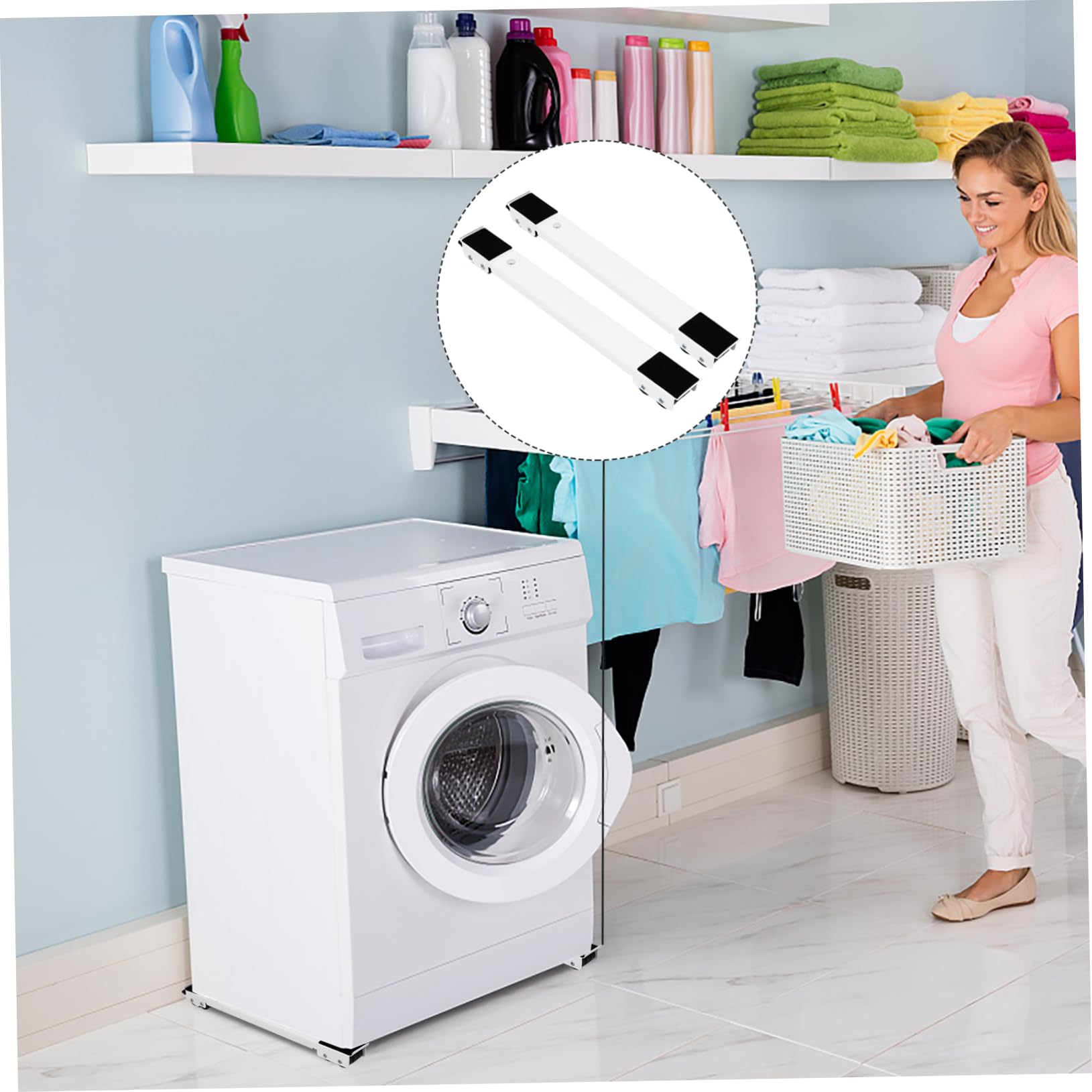 GATHINESS Iron machine bracket washer and dryer pedestals minifridge Machine Rolling Base refrigerator base adjustable fridge stand pulley white iron electrical Refrigerator