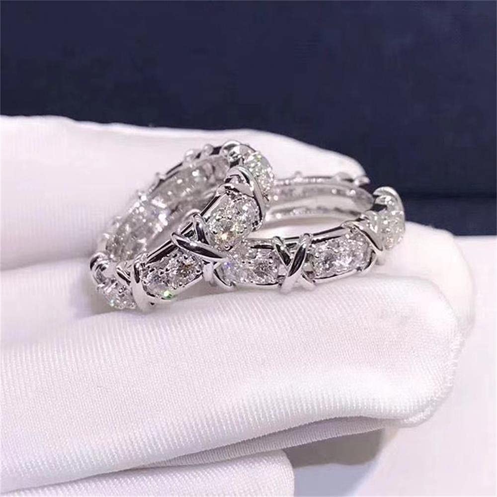 Imitation 925 sterling silver cross XO-shaped diamond ring Moissanite white gold gold color separation rose gold super amphibole engagement wedding eternal ladies ring (US Code 5-10) (8, silver)